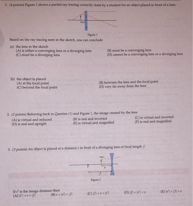 Solved 1. (4 points) Figure 1 shows a partial ray tracing | Chegg.com