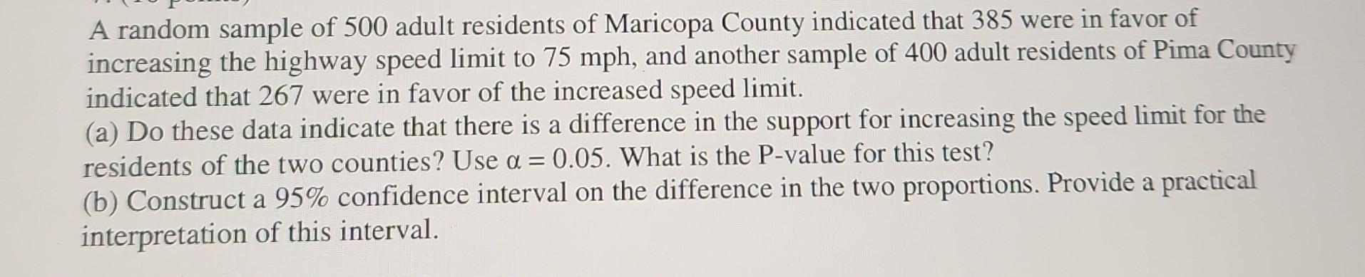 Solved A random sample of 500 adult residents of Maricopa | Chegg.com
