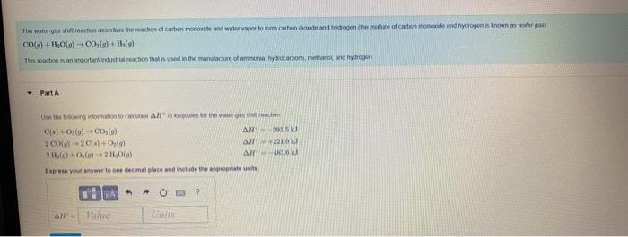 [Solved]: [ mathrm{CO}(9)+ mathrm{H}_{2} mathrm{O}( math