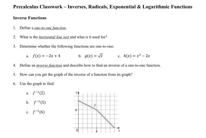 Solved Precalculus Classwork - Inverses, Radicals, | Chegg.com