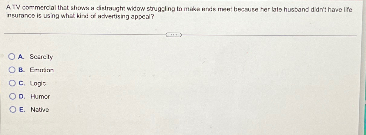 Solved A TV commercial that shows a distraught widow | Chegg.com