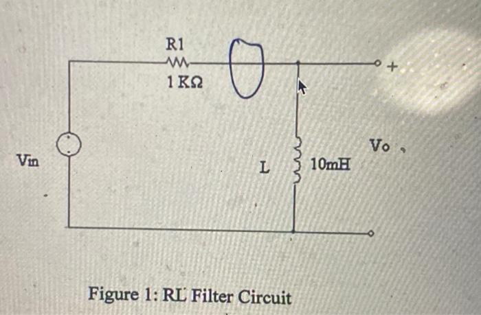 Solved R1 w 1 ΚΩ Von Vin L 10mH Figure 1: RL Filter Circuit | Chegg.com