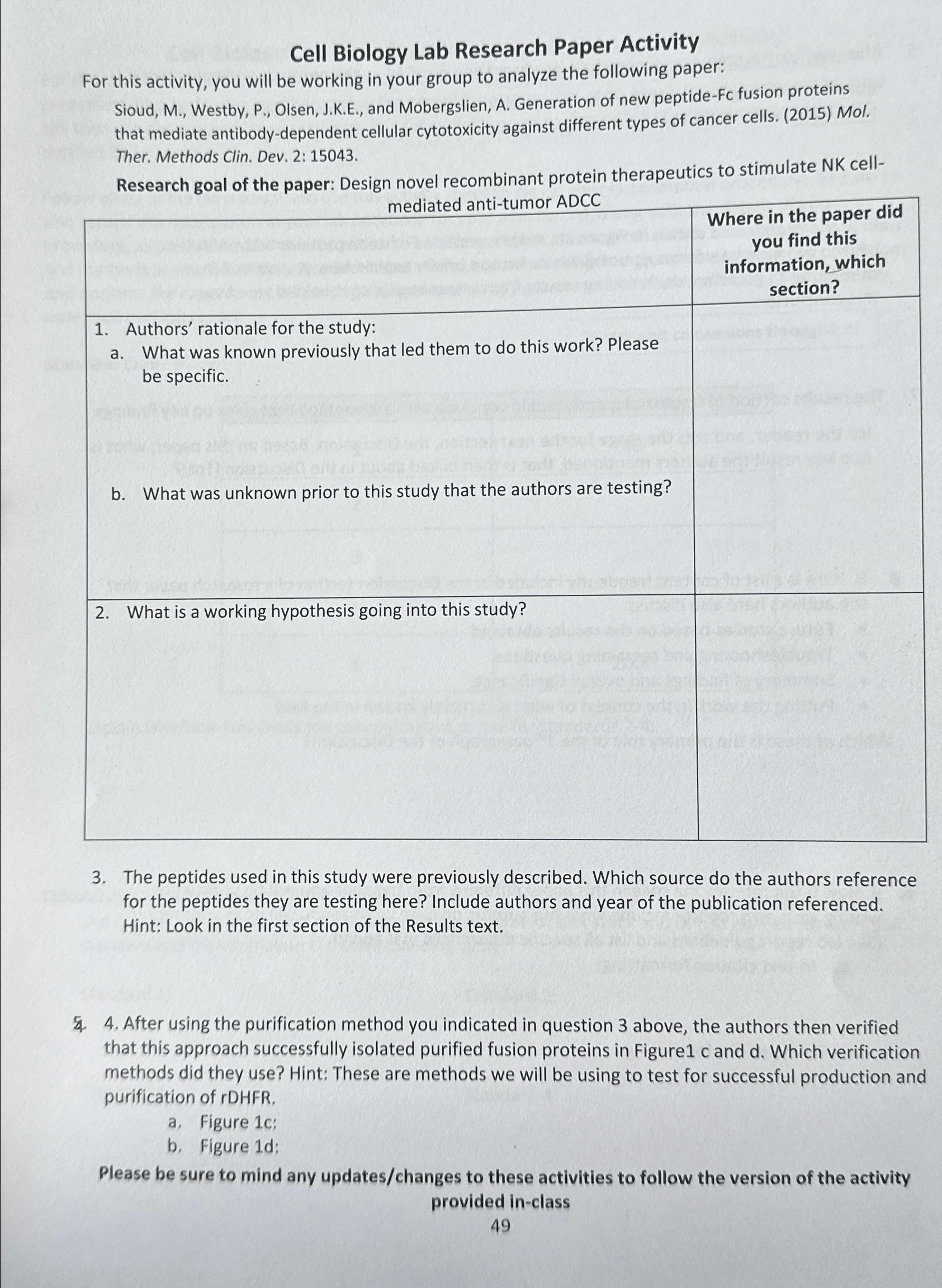 Solved Cell Biology Lab Research Paper ActivityFor this | Chegg.com