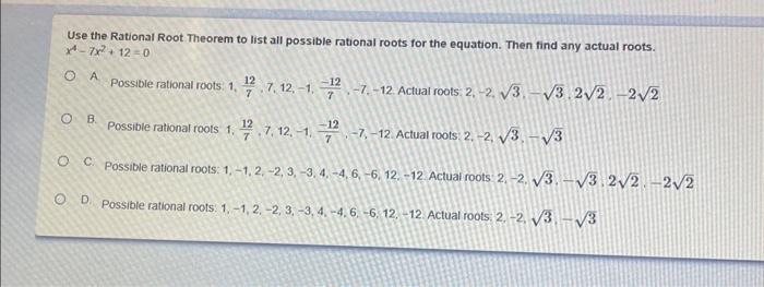 Solved Use the Rational Root Theorem to list all possible | Chegg.com