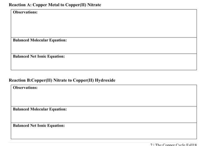 Solved Reaction A: Copper Metal to Copper(II) Nitrate | Chegg.com