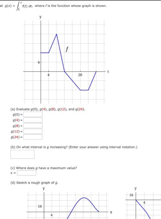 Solved g(x)=∫0xf(t)dt, where f is the function whose graph | Chegg.com