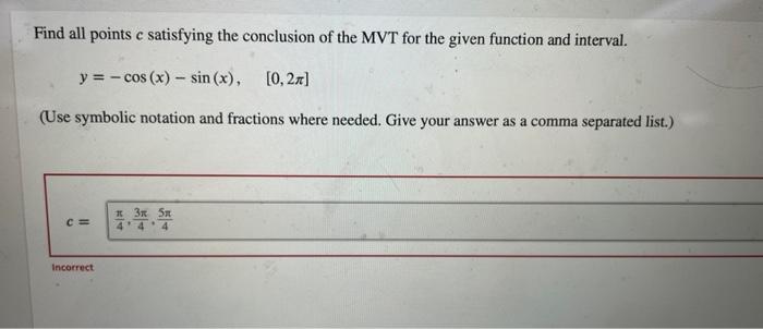 Solved Find all points c satisfying the conclusion of the | Chegg.com