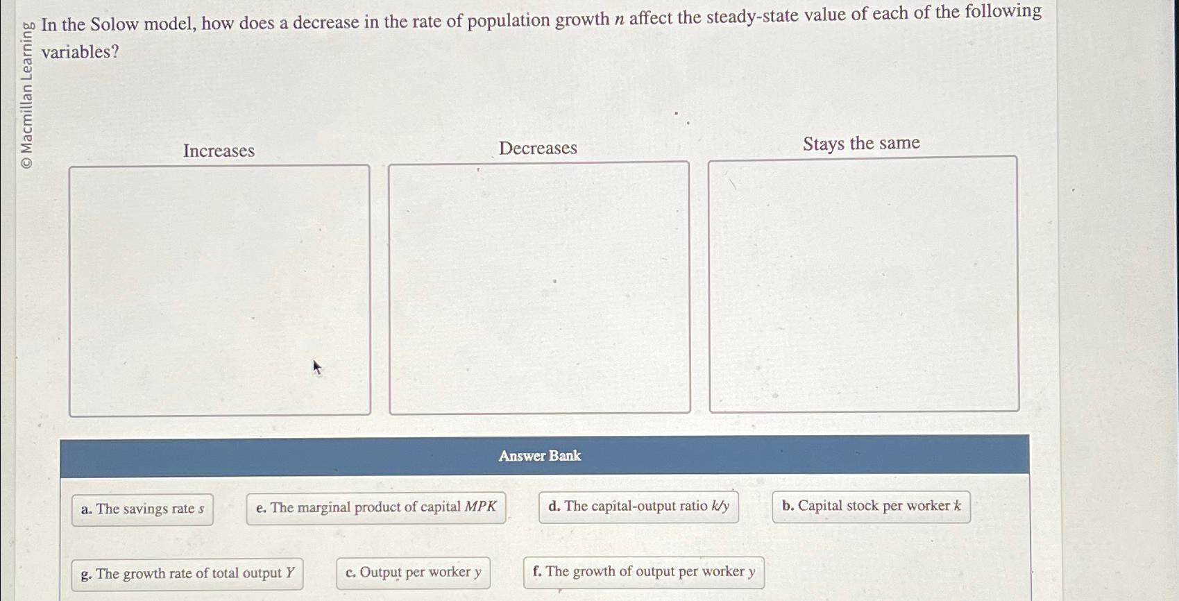 Solved oo In the Solow model, how does a decrease in the | Chegg.com