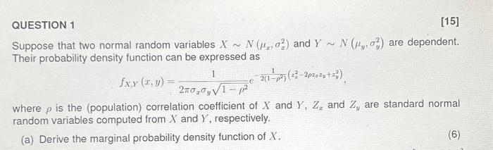 Solved QUESTION 1 [15] Suppose that two normal random | Chegg.com