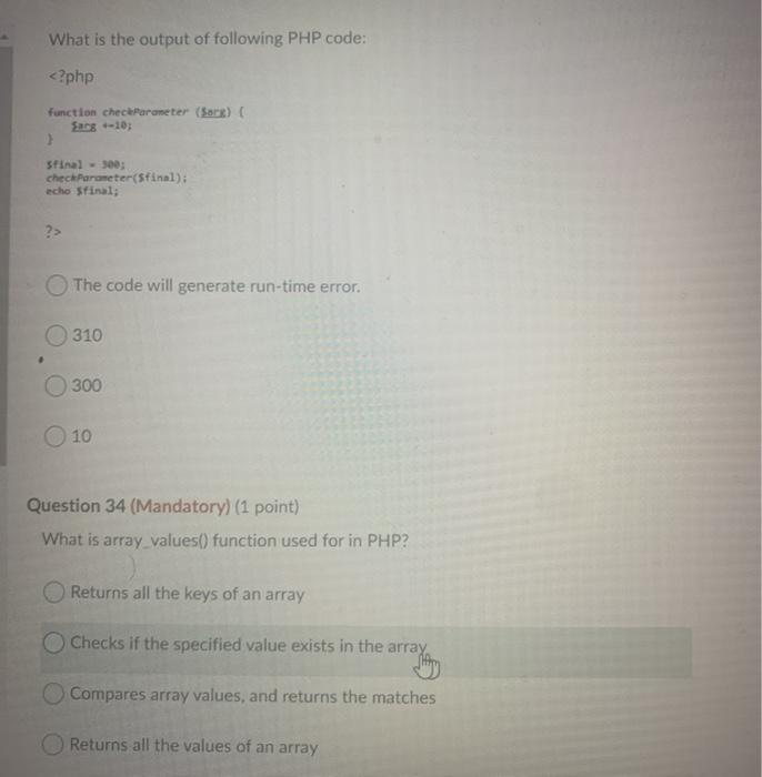 Solved What is the output of following PHP code: sfinal | Chegg.com