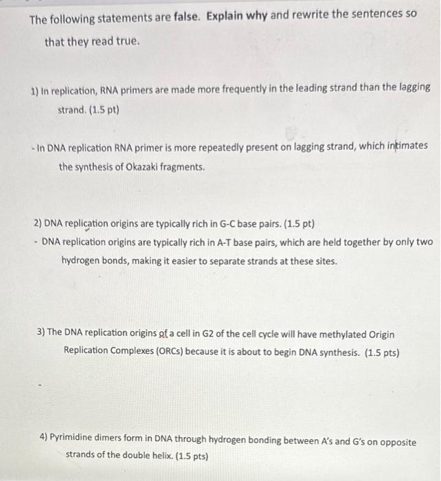 Solved The following statements are false. Explain why and | Chegg.com