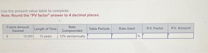 Solved Use the present value table to complete: Note: Round | Chegg.com