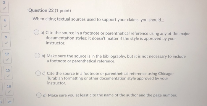 Solved 3 Question 22 (1 point) When citing textual sources | Chegg.com
