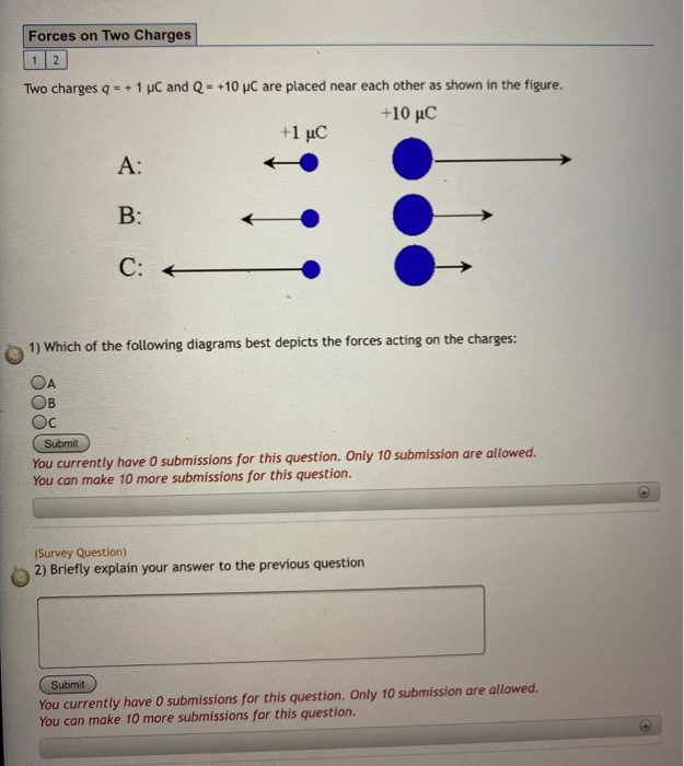 Solved Forces on Two Charges Two charges q = + 1 pc and Q - | Chegg.com