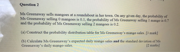 Solved Question 2 Ms Greenaway sells mangoes at a roundabout | Chegg.com