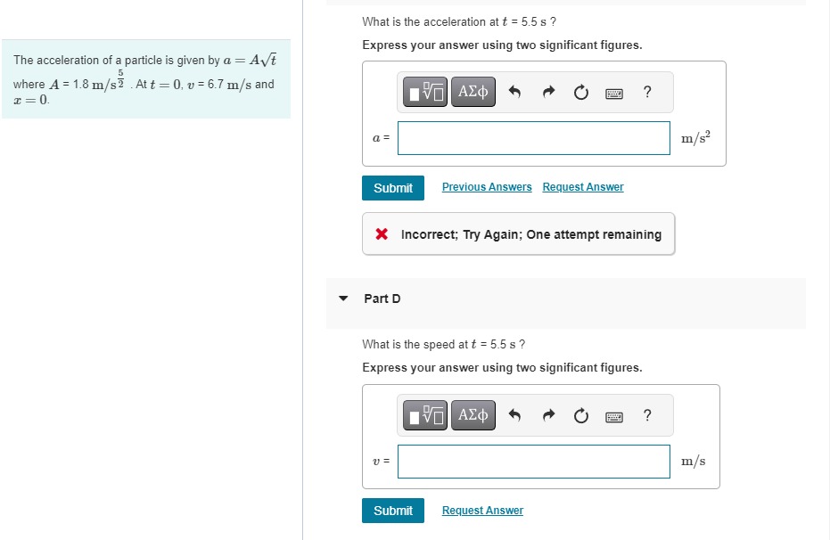 Solved What is the acceleration at t=5.5s ?The acceleration | Chegg.com