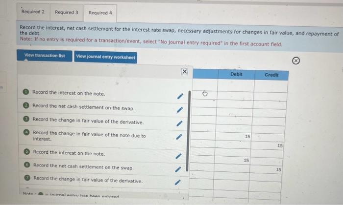 Solved Record the interest, net cash settlement for the | Chegg.com