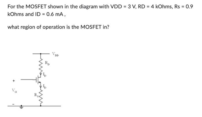 Solved For the MOSFET shown in the diagram with VDD=3 | Chegg.com