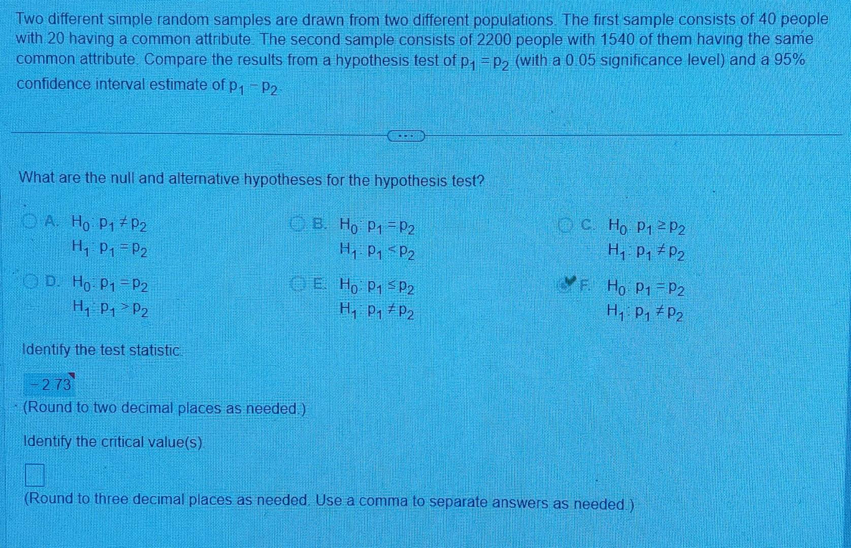 Solved Two different simple random samples are drawn from | Chegg.com