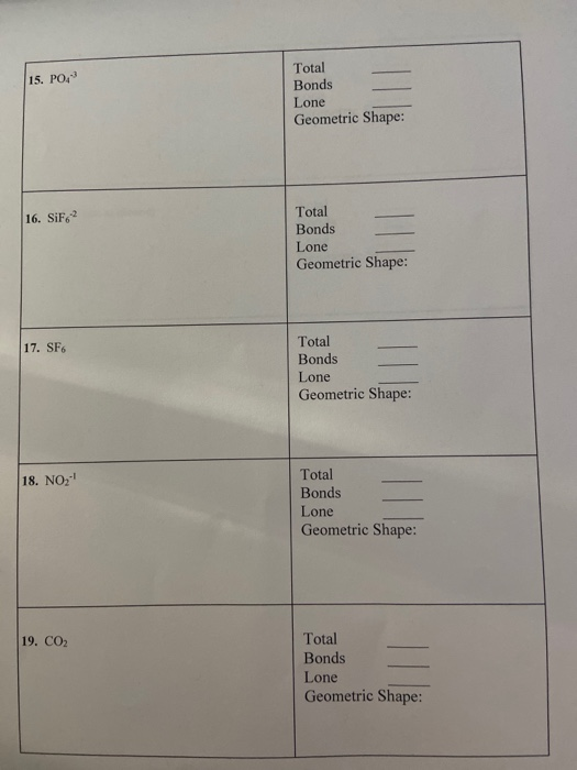 Solved NAME: MOLECULAR GEOMETRY LAB CHEM 1411 1. CF4 Total | Chegg.com