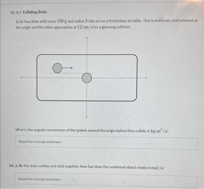 Solved 13, 2.7 Colliding Disks 2. 7 a Two disks with mass | Chegg.com
