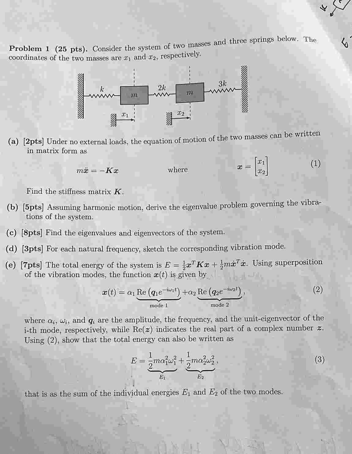 Solved Problem 1 (25 pts). ﻿Consider the system of ﻿two | Chegg.com