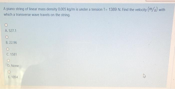 Solved A piano string of linear mass density 0.005 kg/m is | Chegg.com