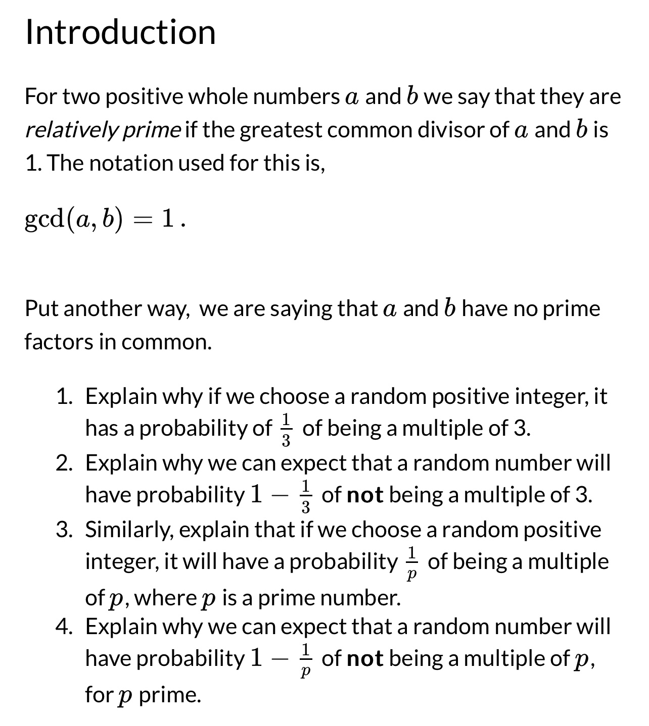 Solved IntroductionFor two positive whole numbers a and b | Chegg.com