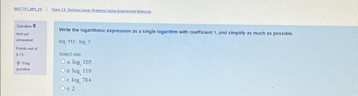 Solved MAT101 MH V6 Question 8 Not yet answered Points out | Chegg.com