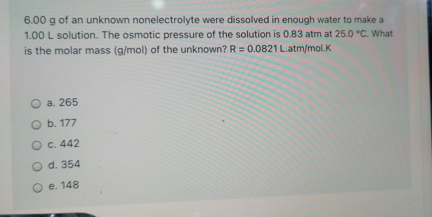 Solved 6.00 g of an unknown nonelectrolyte were dissolved in | Chegg.com
