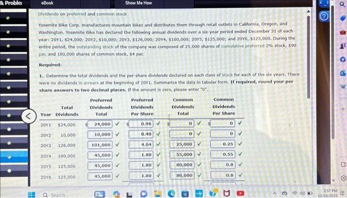 Solved Dividends on preferred and common stock. Yosemite | Chegg.com