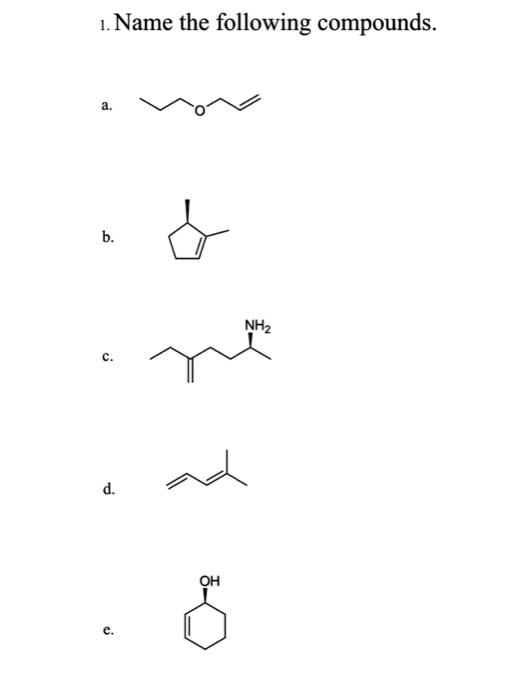 Solved 1. Name the following compounds. a. b. c. | Chegg.com