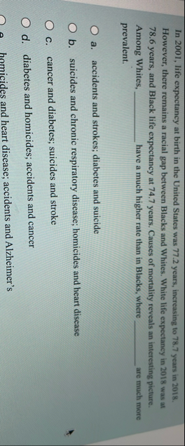 Solved In 2001, ﻿life expectancy at birth in the United | Chegg.com