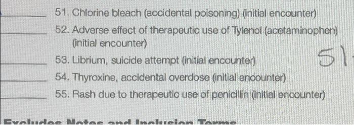 Solved 51. Chlorine bleach (accidental poisoning) (initial | Chegg.com