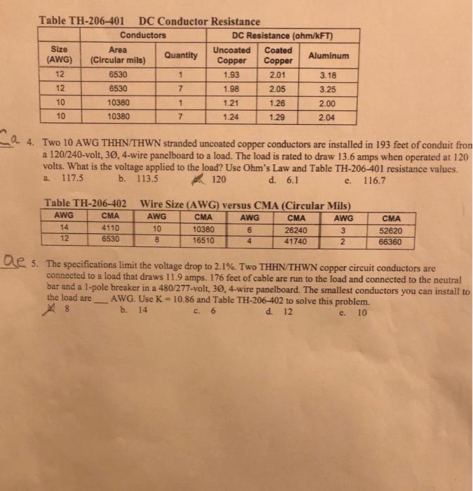 Solved 4. Two 10 AWG THHN/THWN stranded uncoated copper | Chegg.com