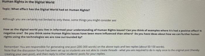 Solved Human Rights in the Digital World Topic: What effect | Chegg.com