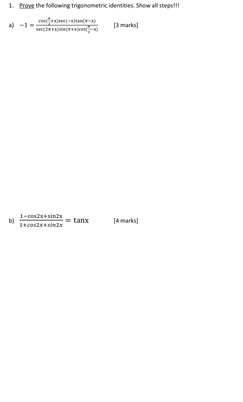 Prove the following trigonometric identities. Show | Chegg.com