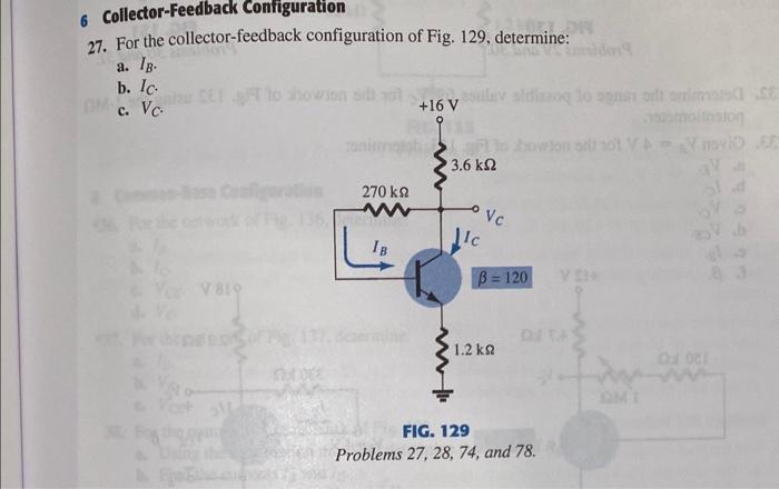 Solved 27. For the collector-feedback configuration of Fig. | Chegg.com