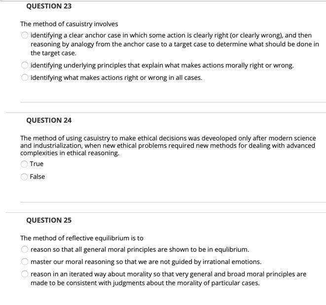 Solved QUESTION 23 The method of casuistry involves | Chegg.com