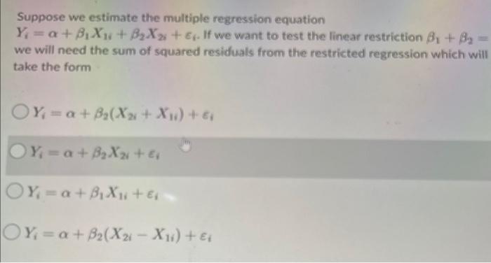 Solved Suppose we estimate the multiple regression equation | Chegg.com