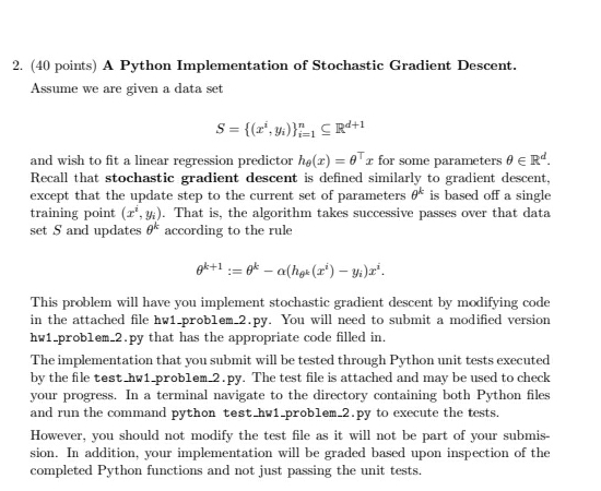 Solved 40 ﻿points ﻿a Python Implementation Of Stochastic 