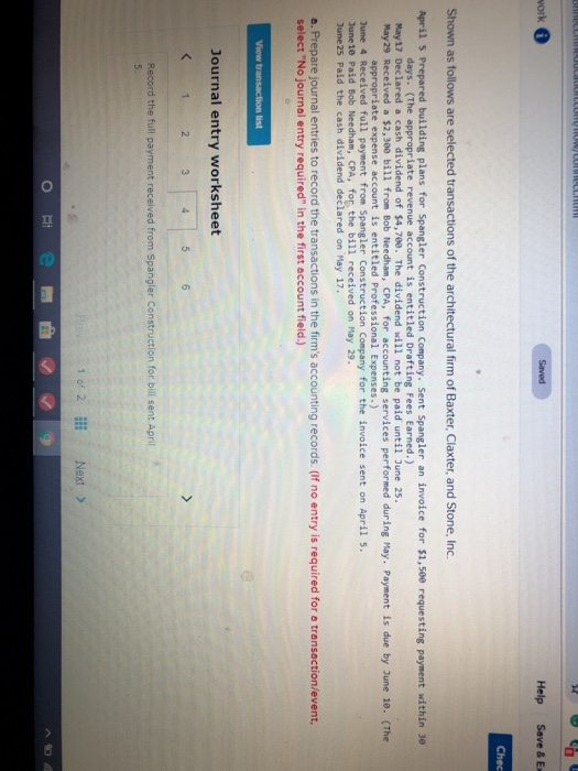 Solved ohemia work Saved Help Save & E Chec Shown as follows | Chegg.com