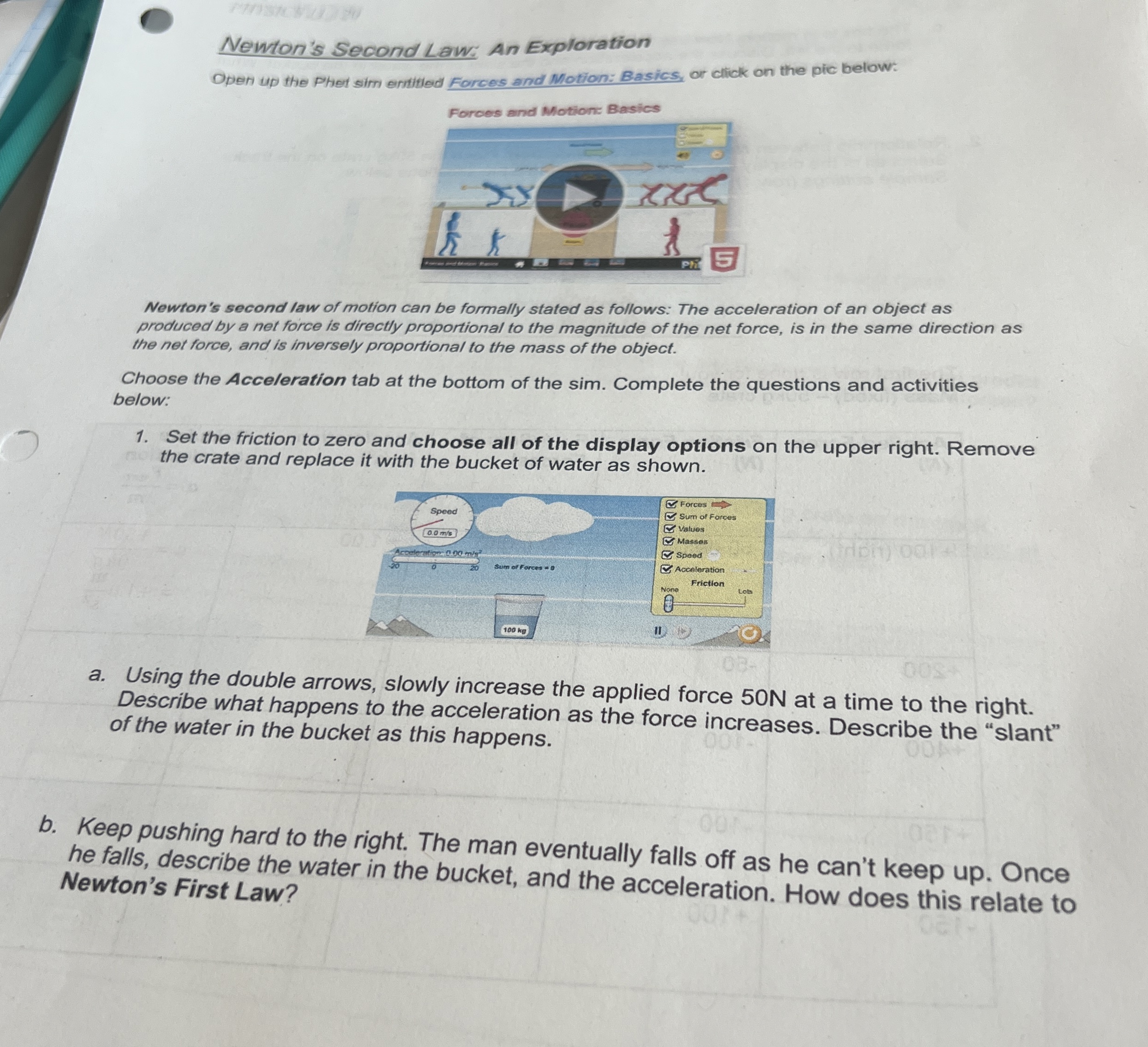 Solved Newton's Second Law: An ExplorationOpen up the Phet | Chegg.com