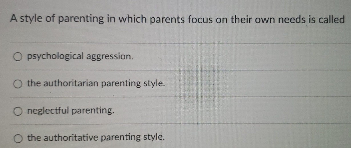 Solved A style of parenting in which parents focus on their | Chegg.com