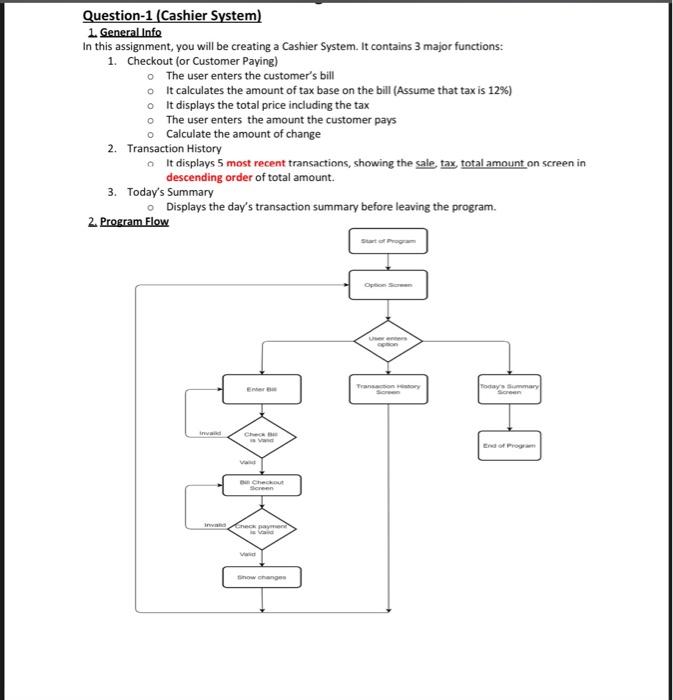 Solved Question-1 (Cashier System) 1. General Info In this | Chegg.com