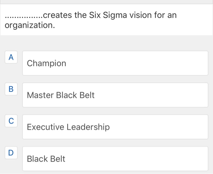 Solved ................creates the Six Sigma vision for an | Chegg.com