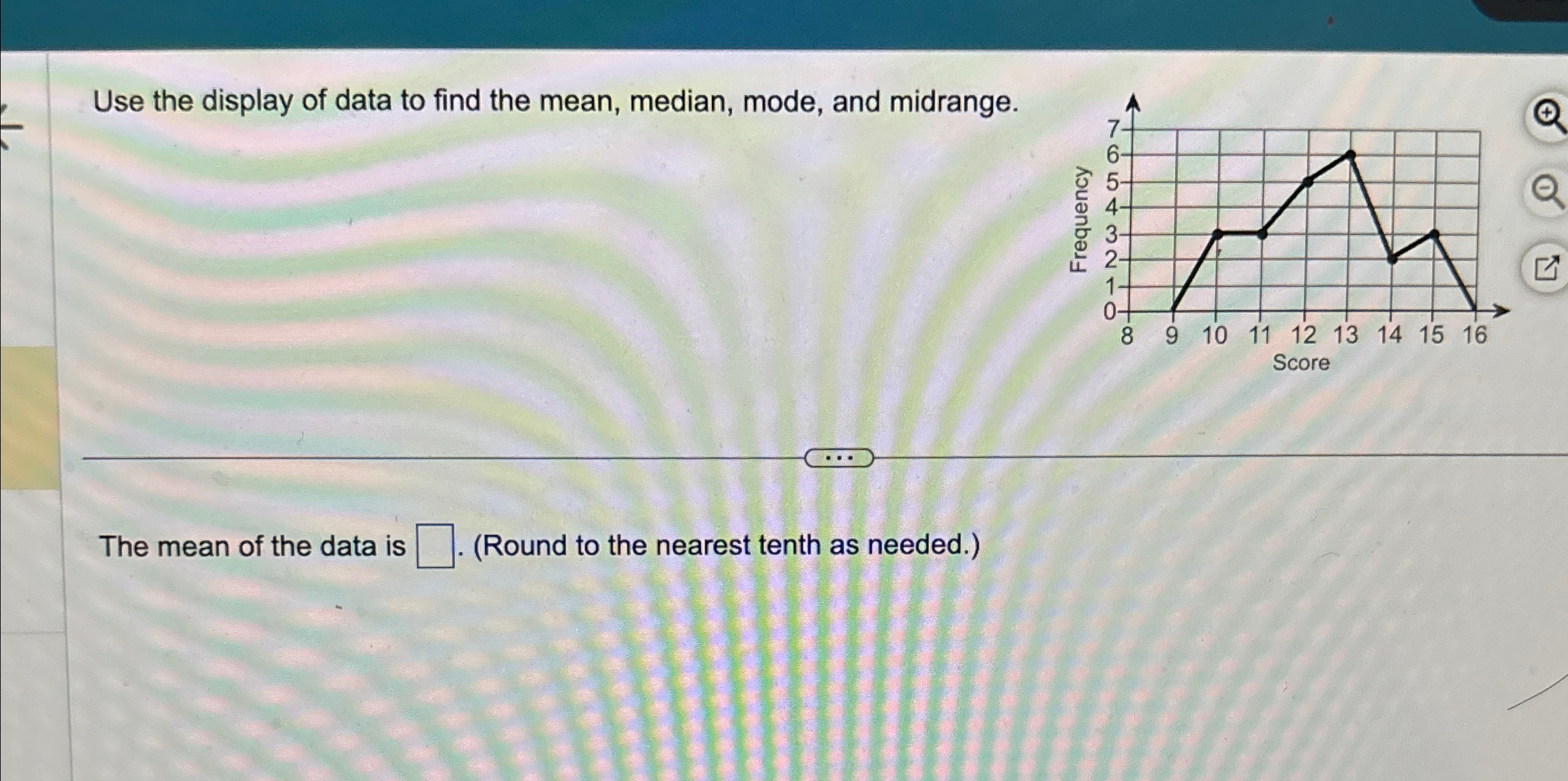 Solved Use the display of data to find the mean, median, | Chegg.com