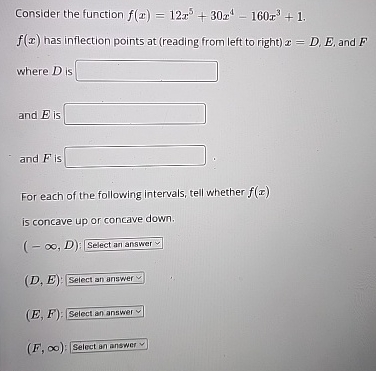 Solved by an EXPERT Consider the function f(x)=12x5+30x4-160x3+1.f(x) | Chegg.com