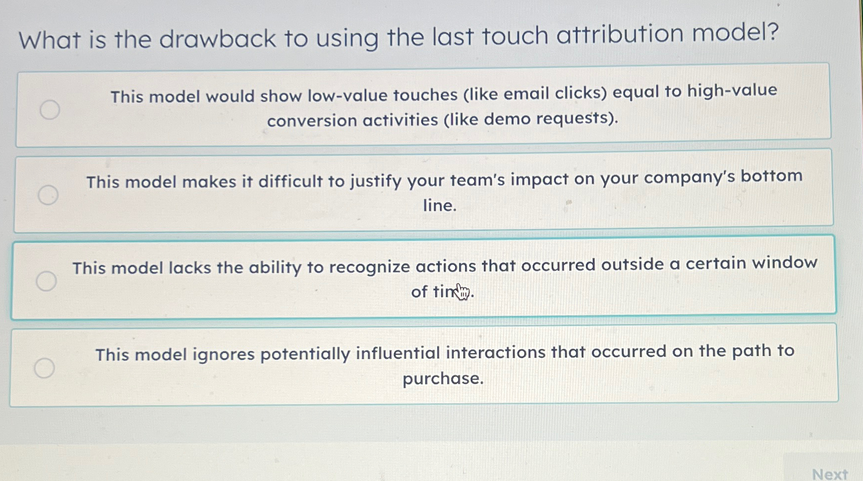 Solved What is the drawback to using the last touch | Chegg.com