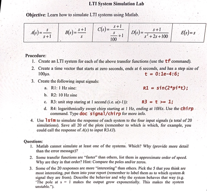 Solved Lti System Simulation Lab Objective Learn How To 8941